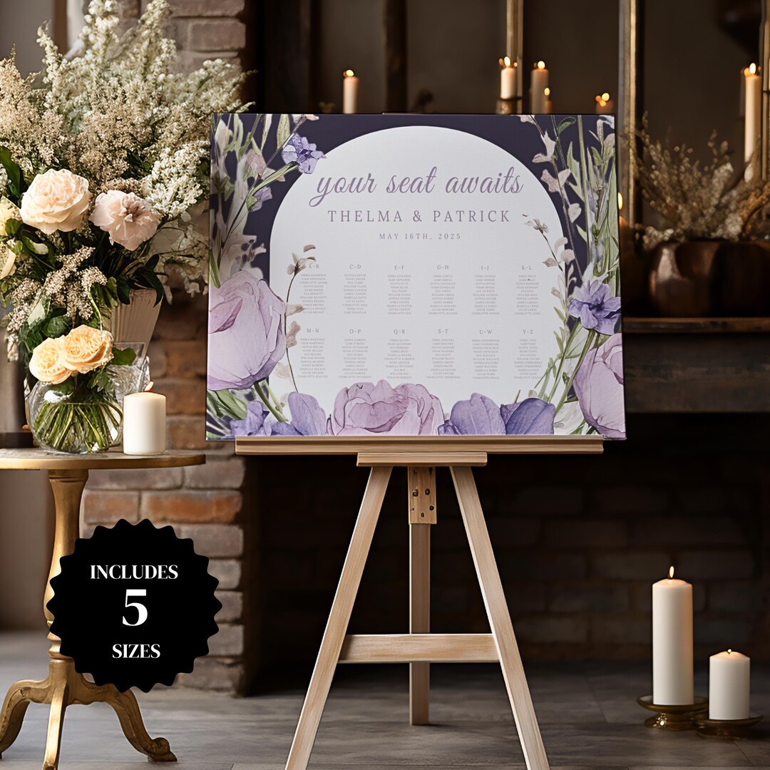 Floor Seating Chart, Lavender Wedding Seating Template, Custom Event ...