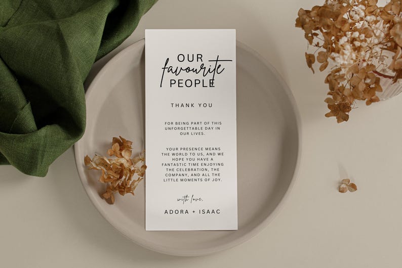 Wedding Thank You Card Template, Our Favorite People, Minimalist Thank ...
