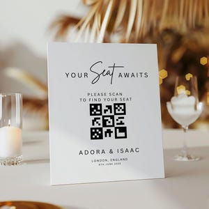 Digital Seating Chart QR Code, Your Seat Awaits Sign, Minimalist Table ...