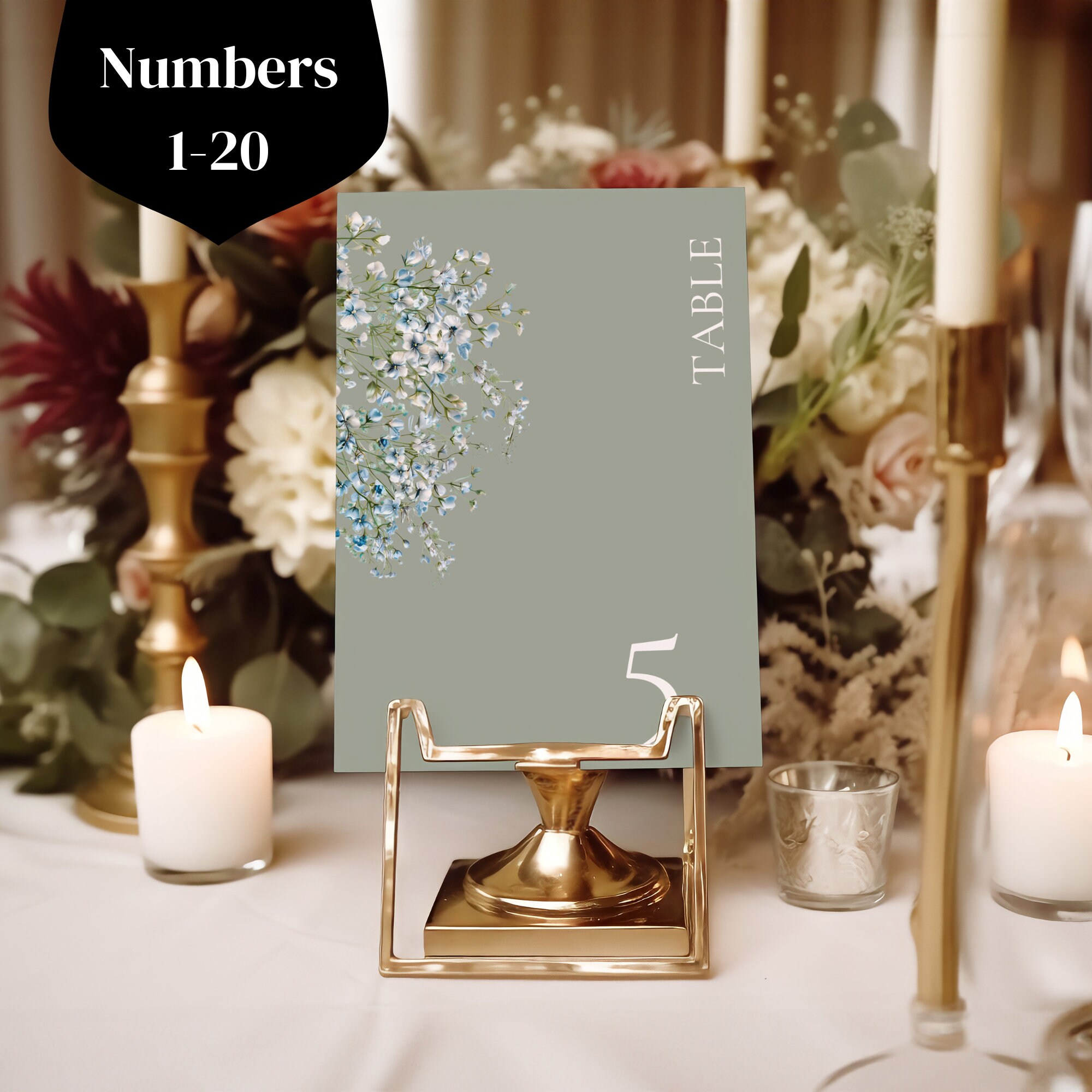 Sage Green Table Numbers, Table Number Cards With Baby Breath, Table ...