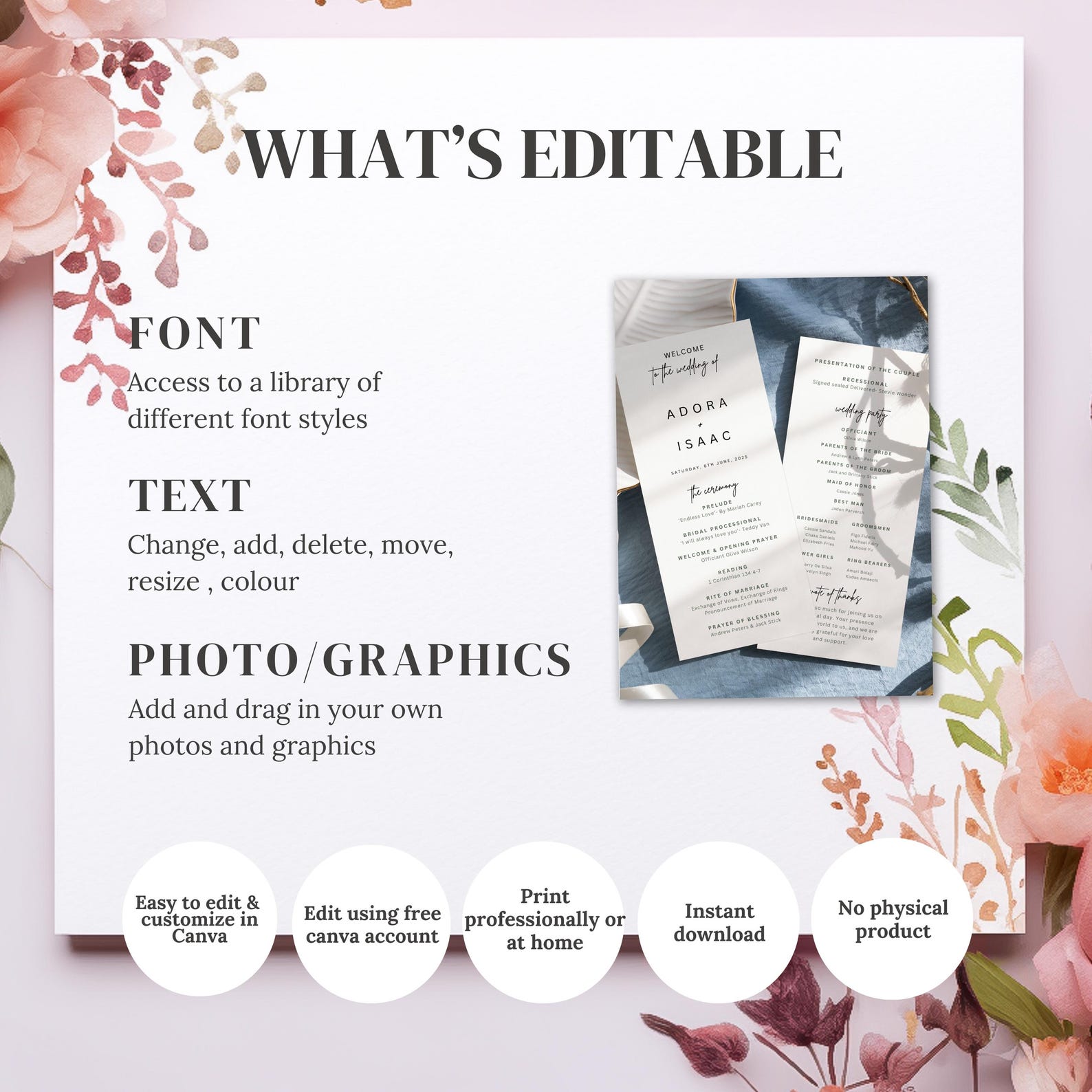 Formal Wedding Program Template, Minimalist Wedding Ceremony Program ...