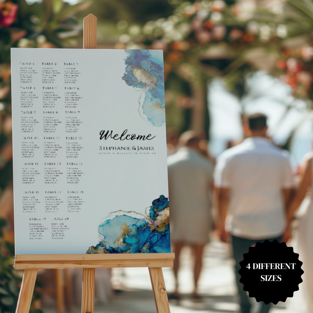 Table Seating Chart Downloadable, Blue Seating Chart Board, Modern ...