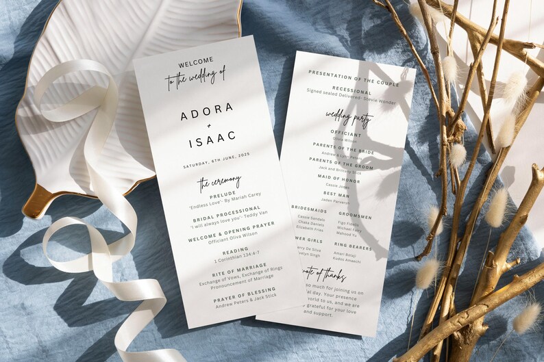 Formal Wedding Program Template, Minimalist Wedding Ceremony Program ...