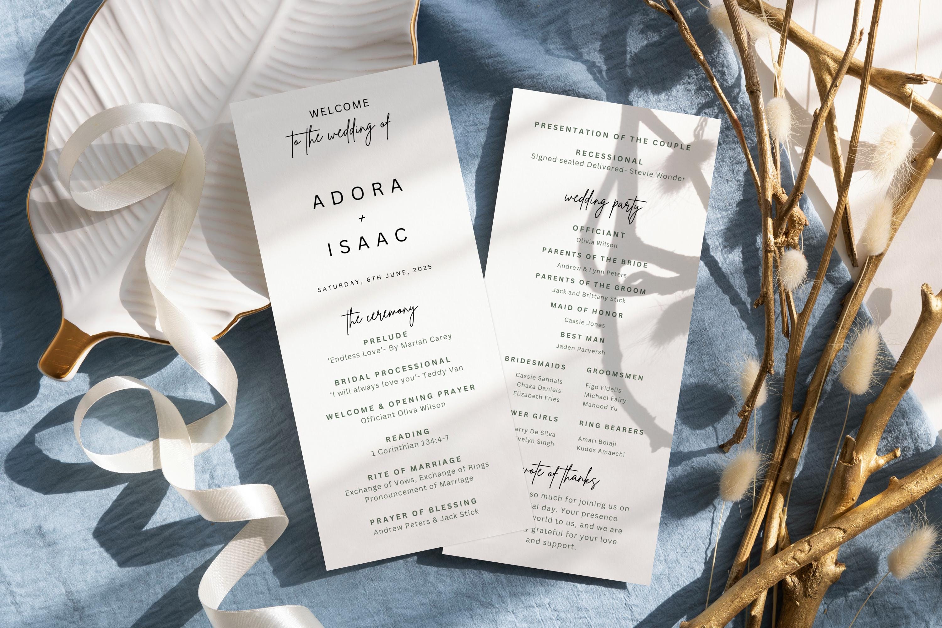 Formal Wedding Program Template, Minimalist Wedding Ceremony Program ...