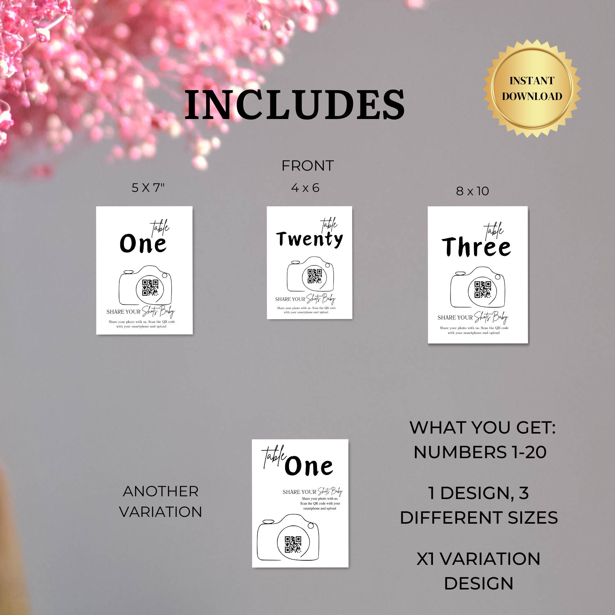 Printable Table Numbers, Table Numbers Signs With QR Code, Modern Table ...
