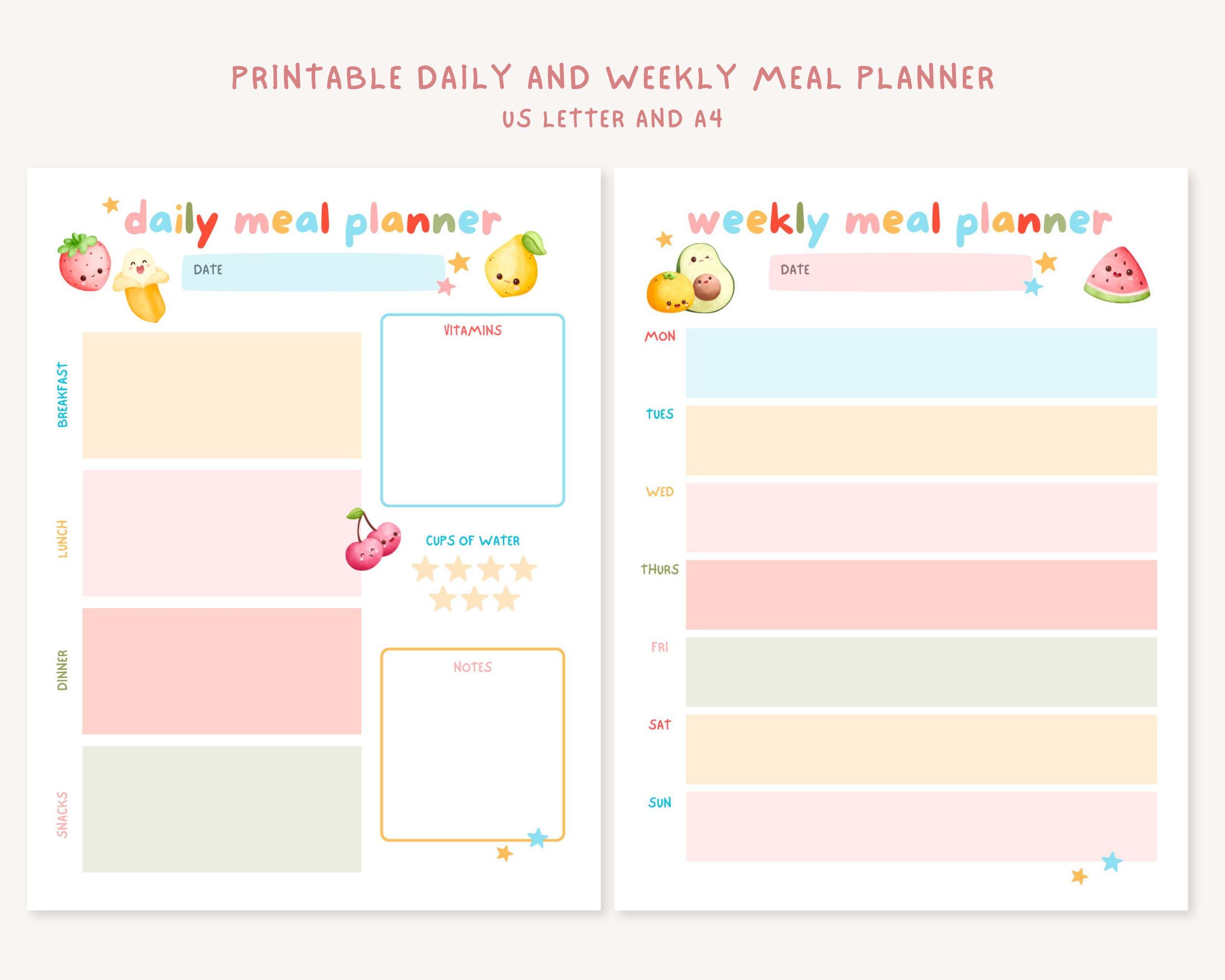 Cute Printable Daily Meal Planner, Weekly Meal Planner, Planner for ...