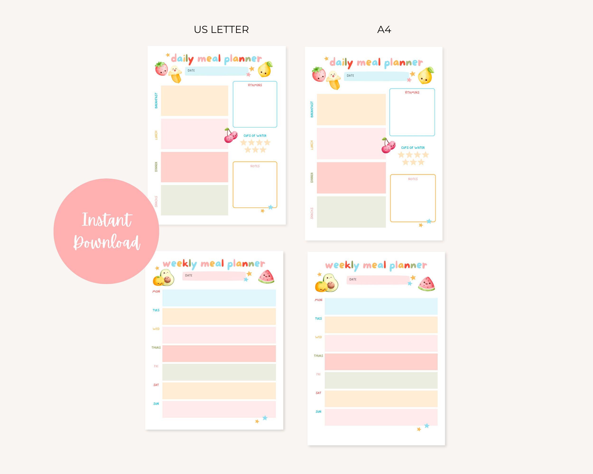 Cute Printable Daily Meal Planner, Weekly Meal Planner, Planner for ...