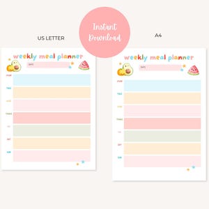 Cute Printable Weekly Meal Planner for Kids, Weekly Food Dairy, Weekly ...