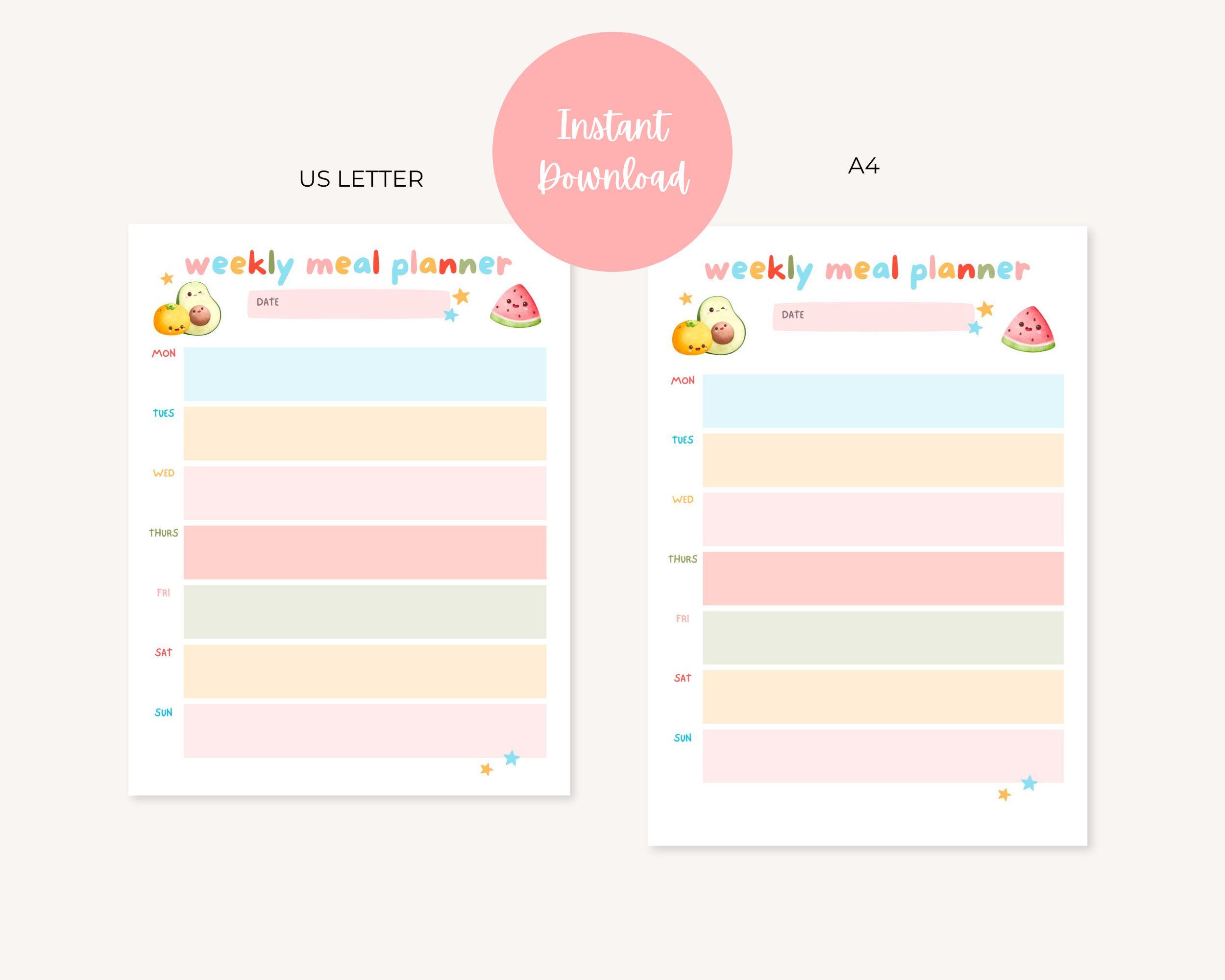 Cute Printable Weekly Meal Planner for Kids, Weekly Food Dairy, Weekly ...