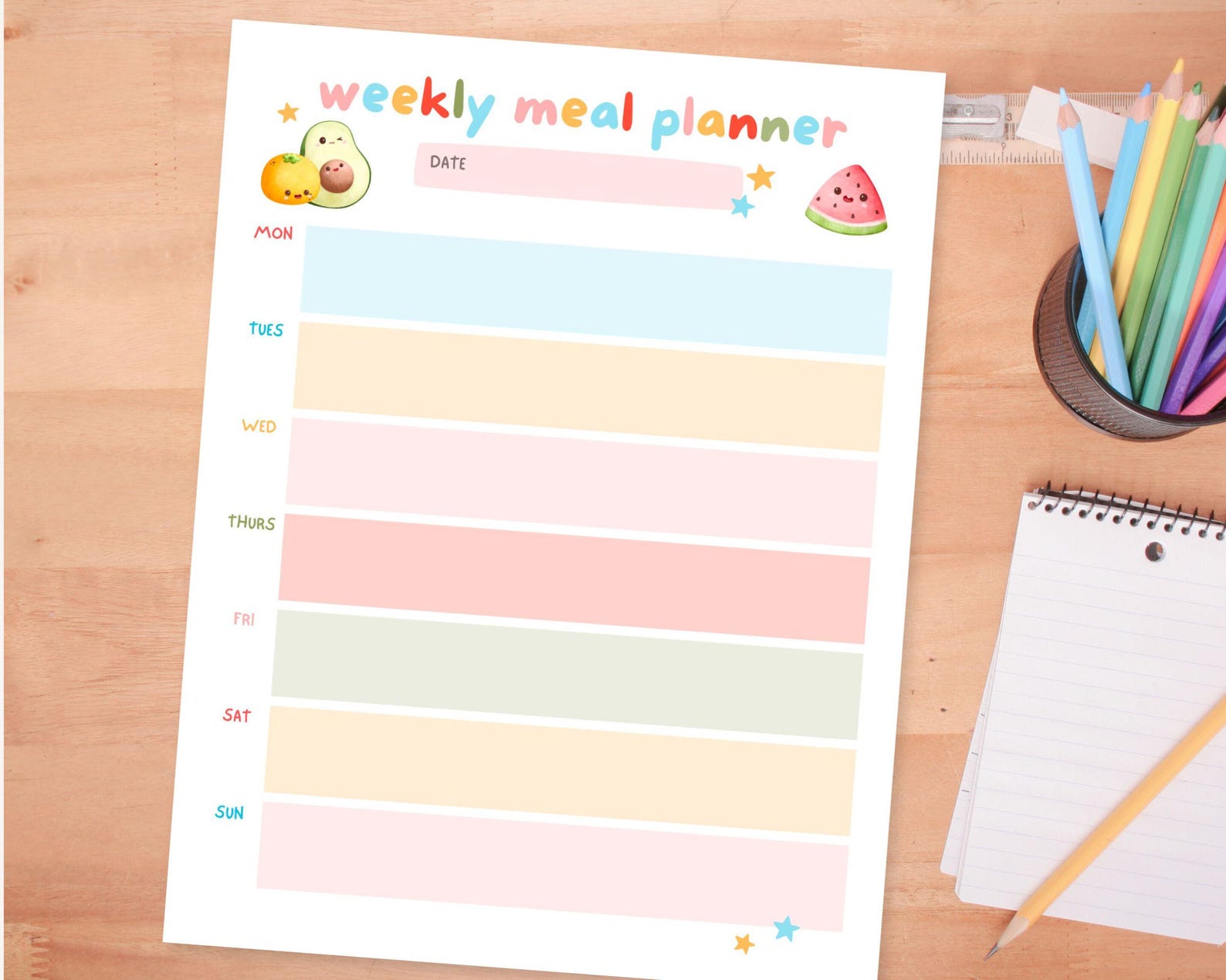 Cute Printable Weekly Meal Planner for Kids, Weekly Food Dairy, Weekly ...