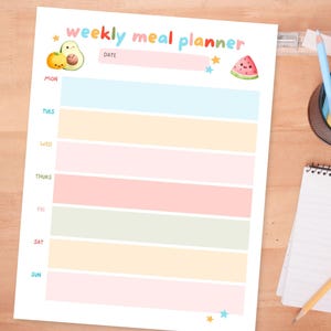 Cute Printable Weekly Meal Planner for Kids, Weekly Food Dairy, Weekly ...