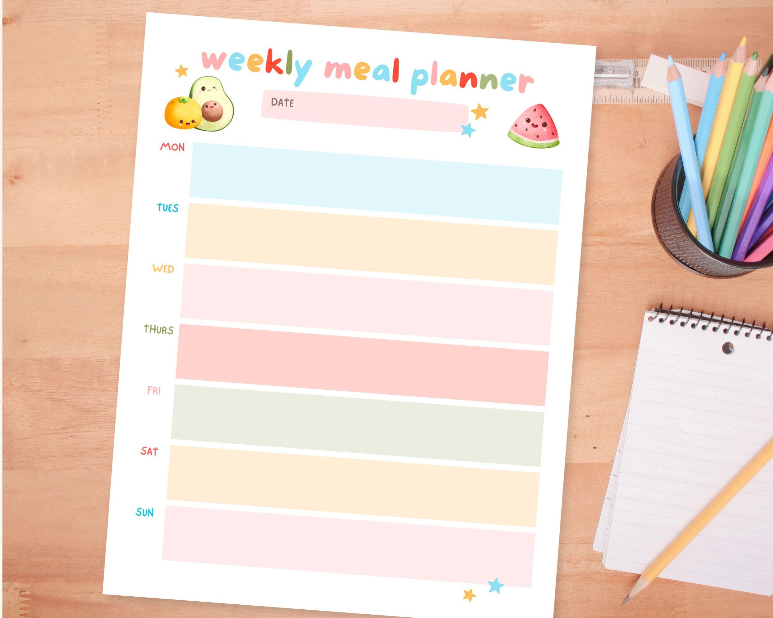 Cute Printable Weekly Meal Planner for Kids, Weekly Food Dairy, Weekly ...