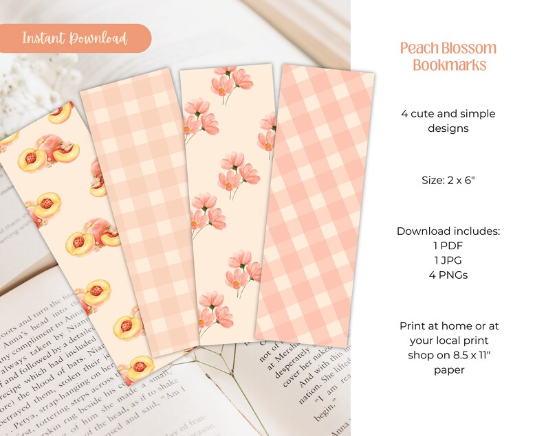 Peach Blossom Bookmarks, Cute Printable Bookmarks, Pink Bookmarks ...