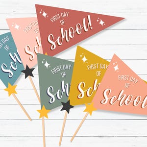 First Day of School Pennant Flags Printable Download, Boho Color ...