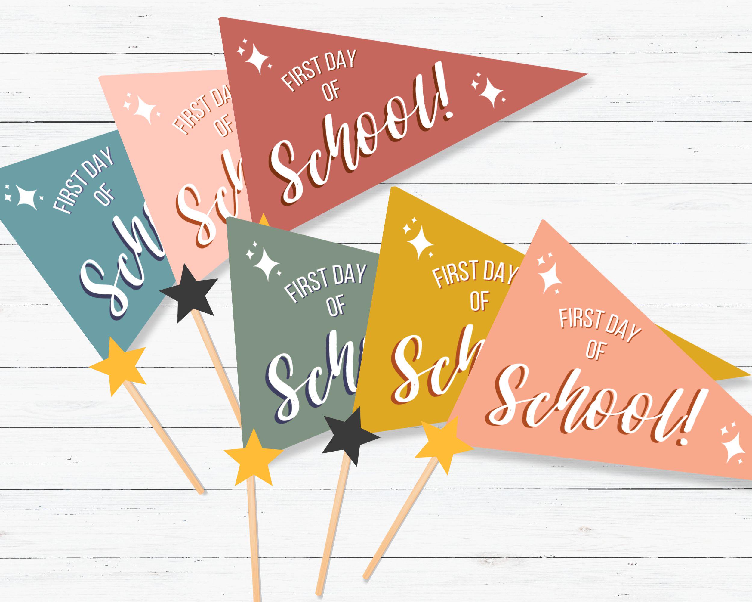 First Day of School Pennant Flags Printable Download, Boho Color ...