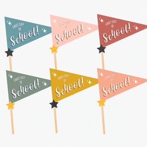 First Day of School Pennant Flags Printable Download, Boho Color ...