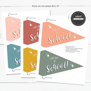 Last Day of School Pennant Flags Printable Download, Boho Color ...
