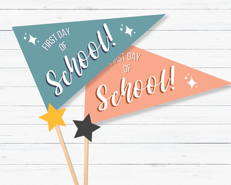 First Day of School Pennant Flags Printable Download, Boho Color ...