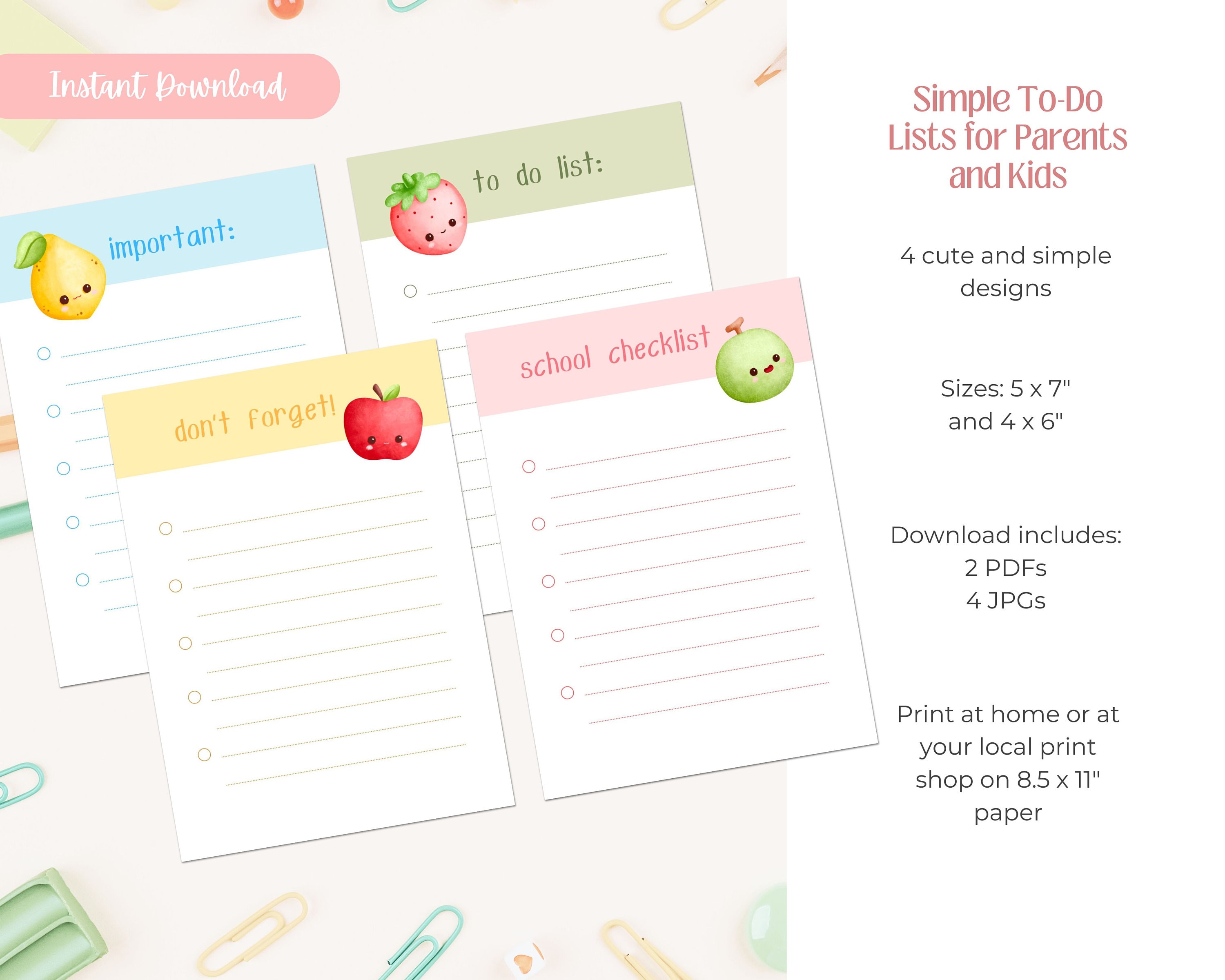 Cute To-do Lists for Kids and Parents, Cute Printable Checklist ...