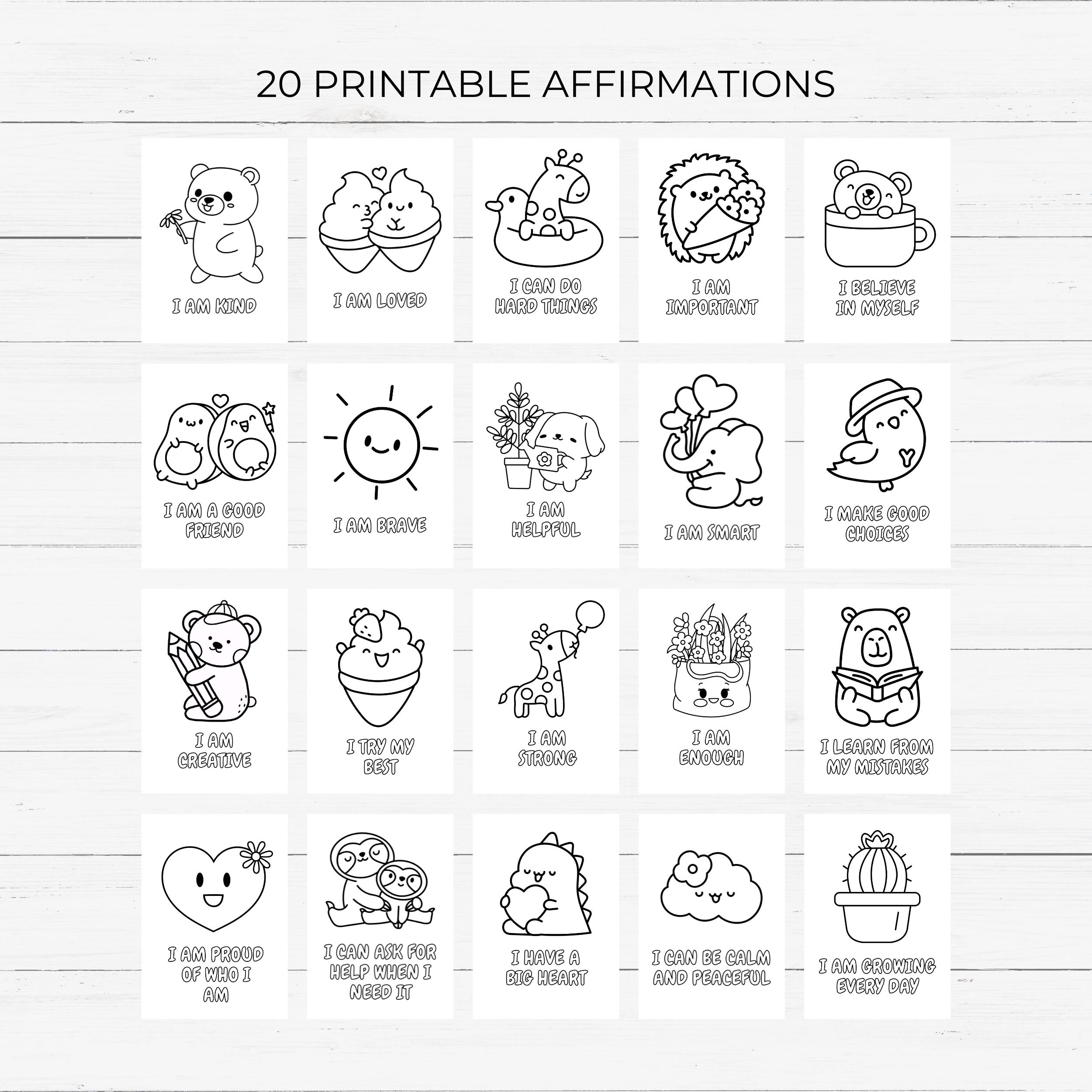 DIY Affirmation Coloring Cards for Kids, Positive Affirmation Cards ...
