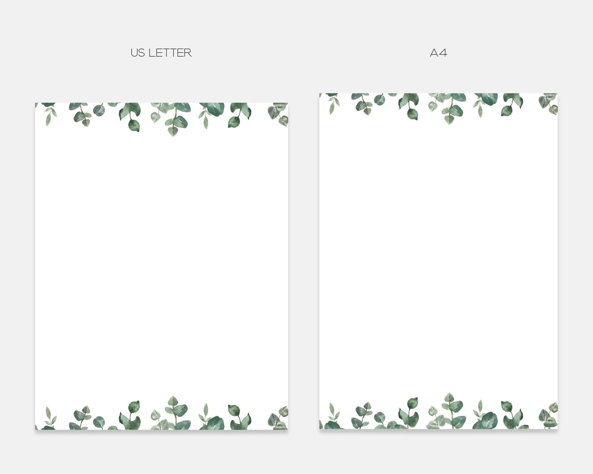 Printable Letter Paper, Rustic Watercolor Eucalyptus Leaves Writing ...