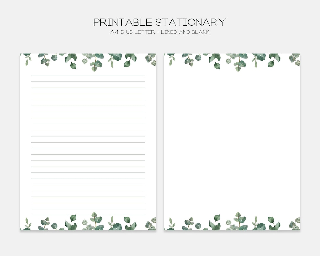 Printable Letter Paper, Rustic Watercolor Eucalyptus Leaves Writing ...