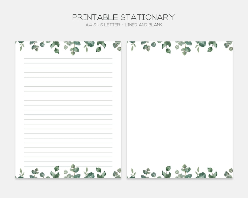 Printable Letter Paper, Rustic Watercolor Eucalyptus Leaves Writing ...