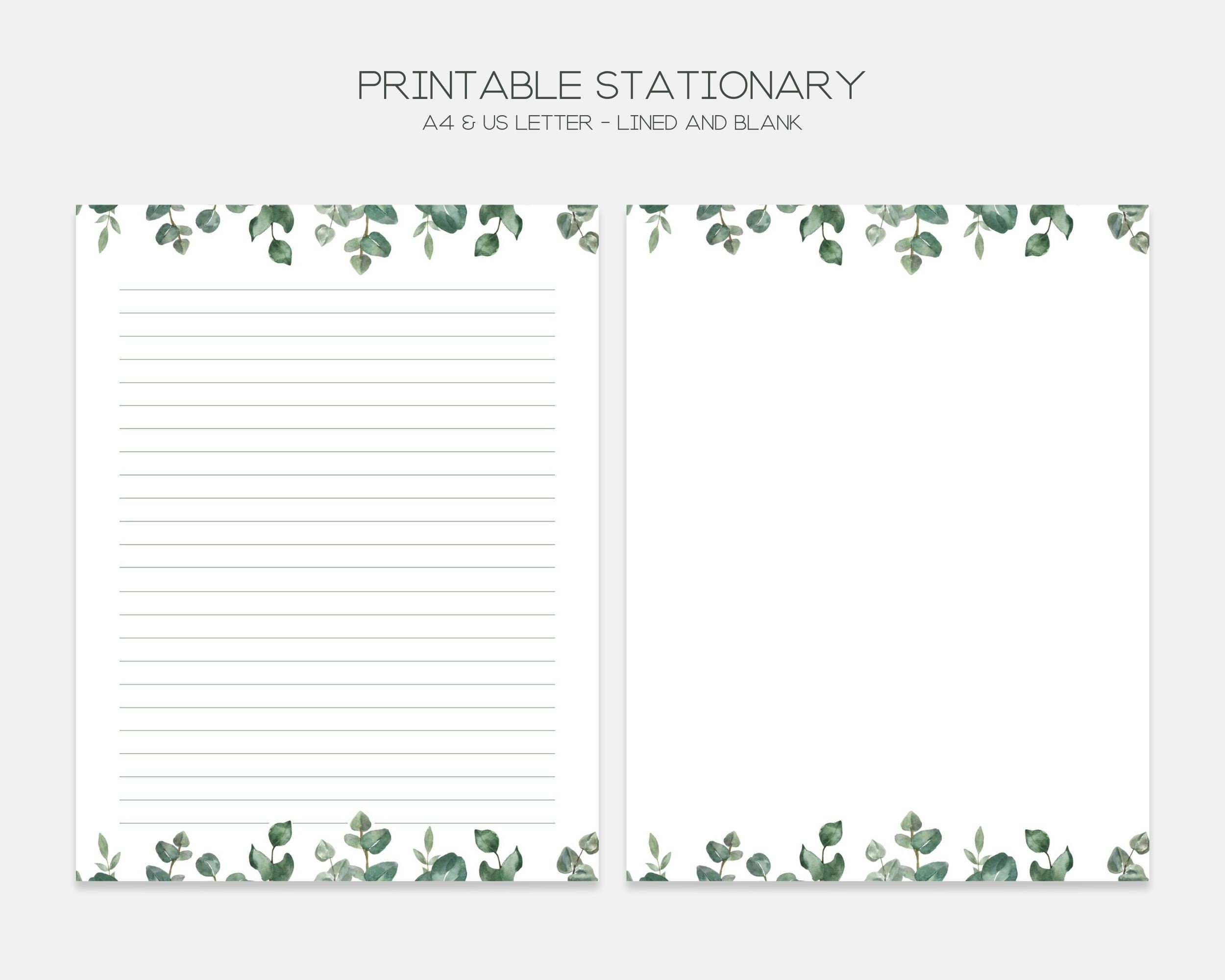 Printable Letter Paper, Rustic Watercolor Eucalyptus Leaves Writing ...