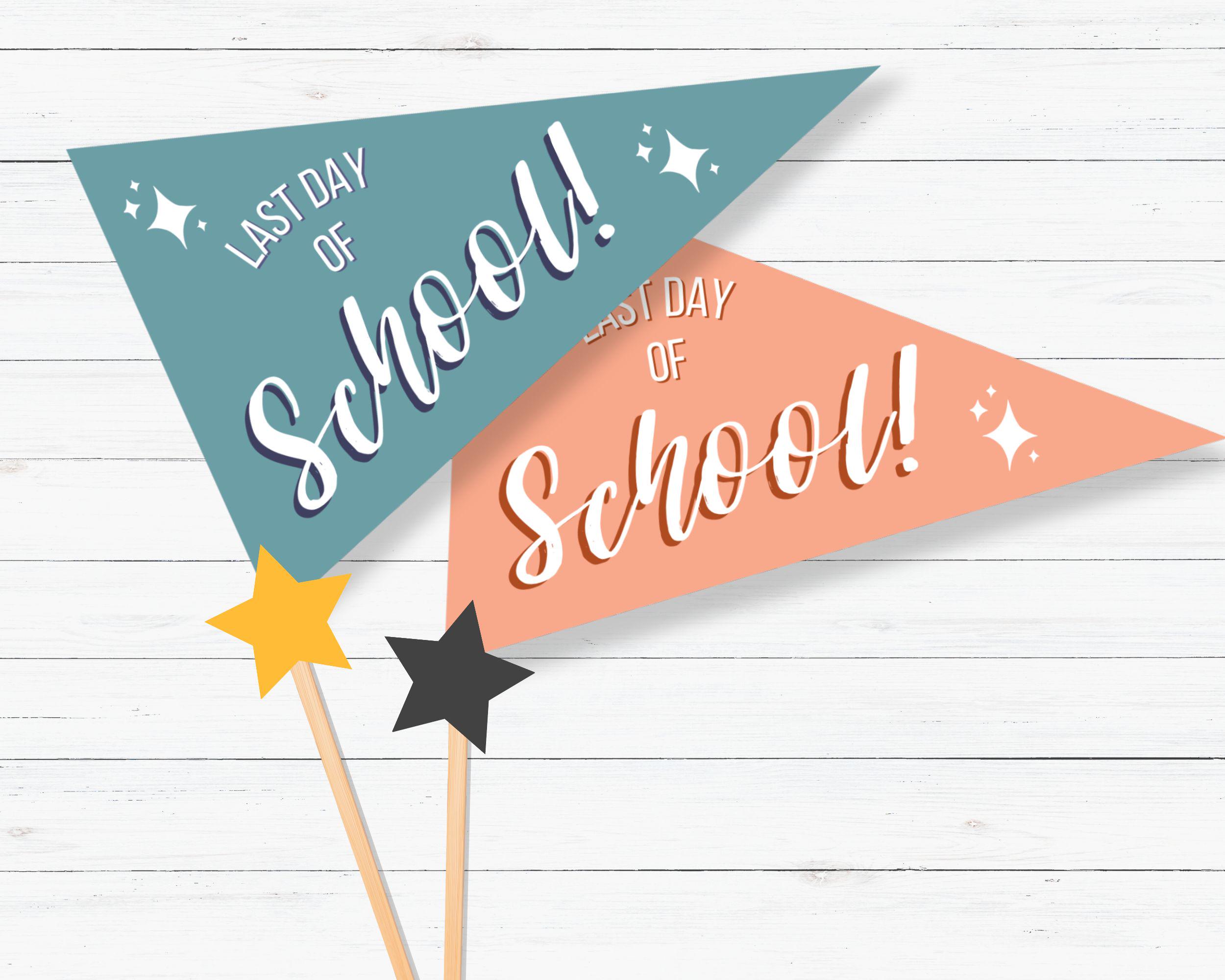 Last Day of School Pennant Flags Printable Download, Boho Color ...
