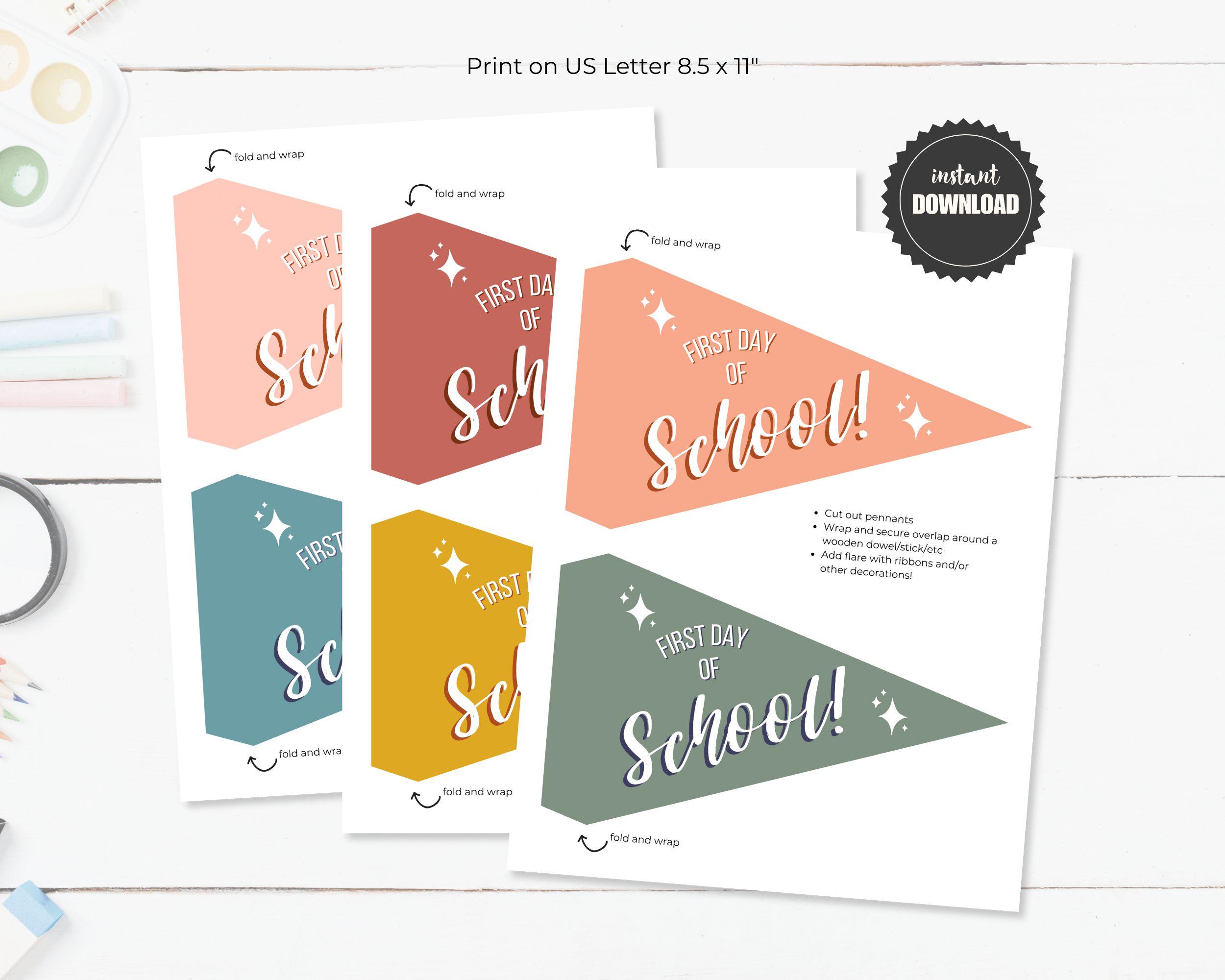 First Day of School Pennant Flags Printable Download, Boho Color ...