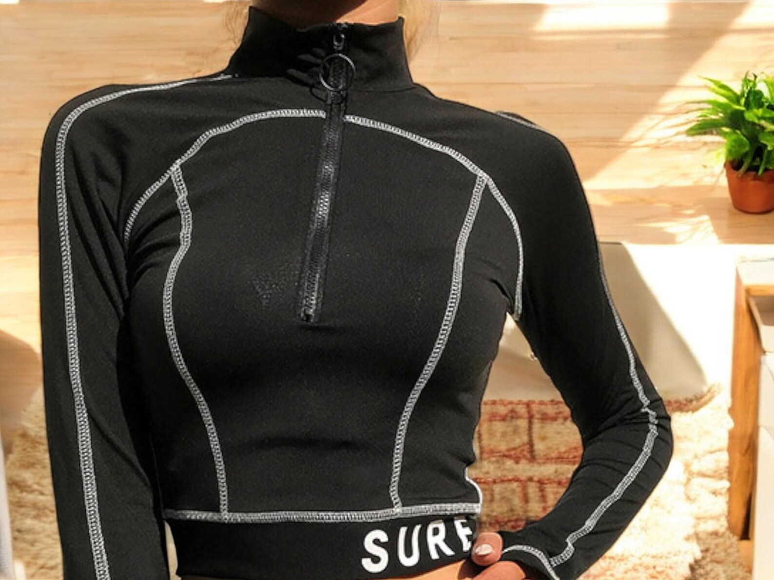 Women's Long Sleeve Crop Top Stylish Zip up T-shirt Fashionable ...