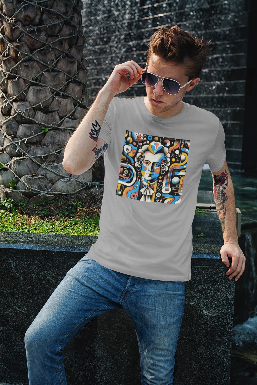 Wolfgang Amadeus Mozart Composer Abstract Heavyweight Unisex Crewneck T ...