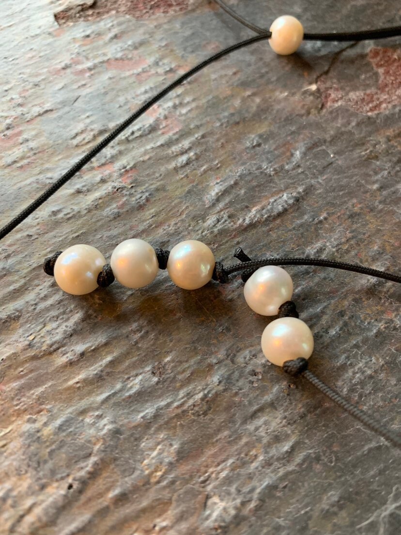 Lariat of Pearls and Cord With Sliding Pearl Clasp - Etsy