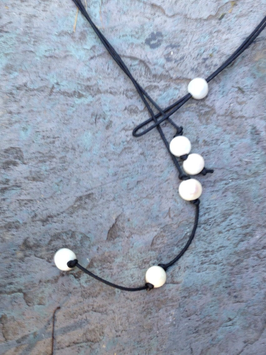 Lariat of Pearls and Cord With Sliding Pearl Clasp - Etsy