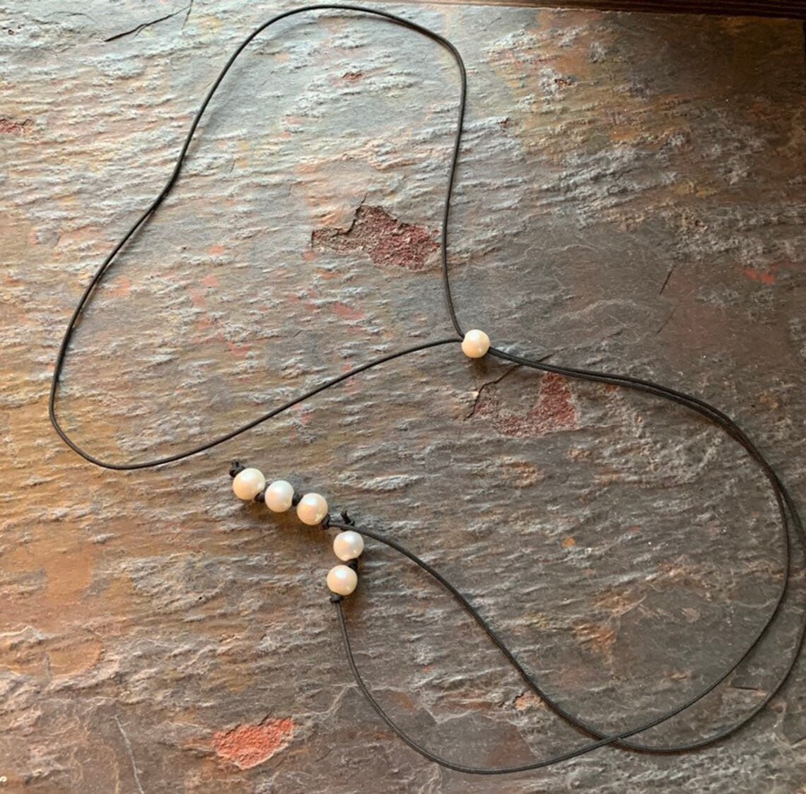 Lariat of Pearls and Cord With Sliding Pearl Clasp - Etsy