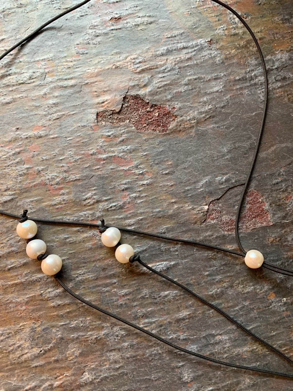 Lariat of Pearls and Cord With Sliding Pearl Clasp - Etsy
