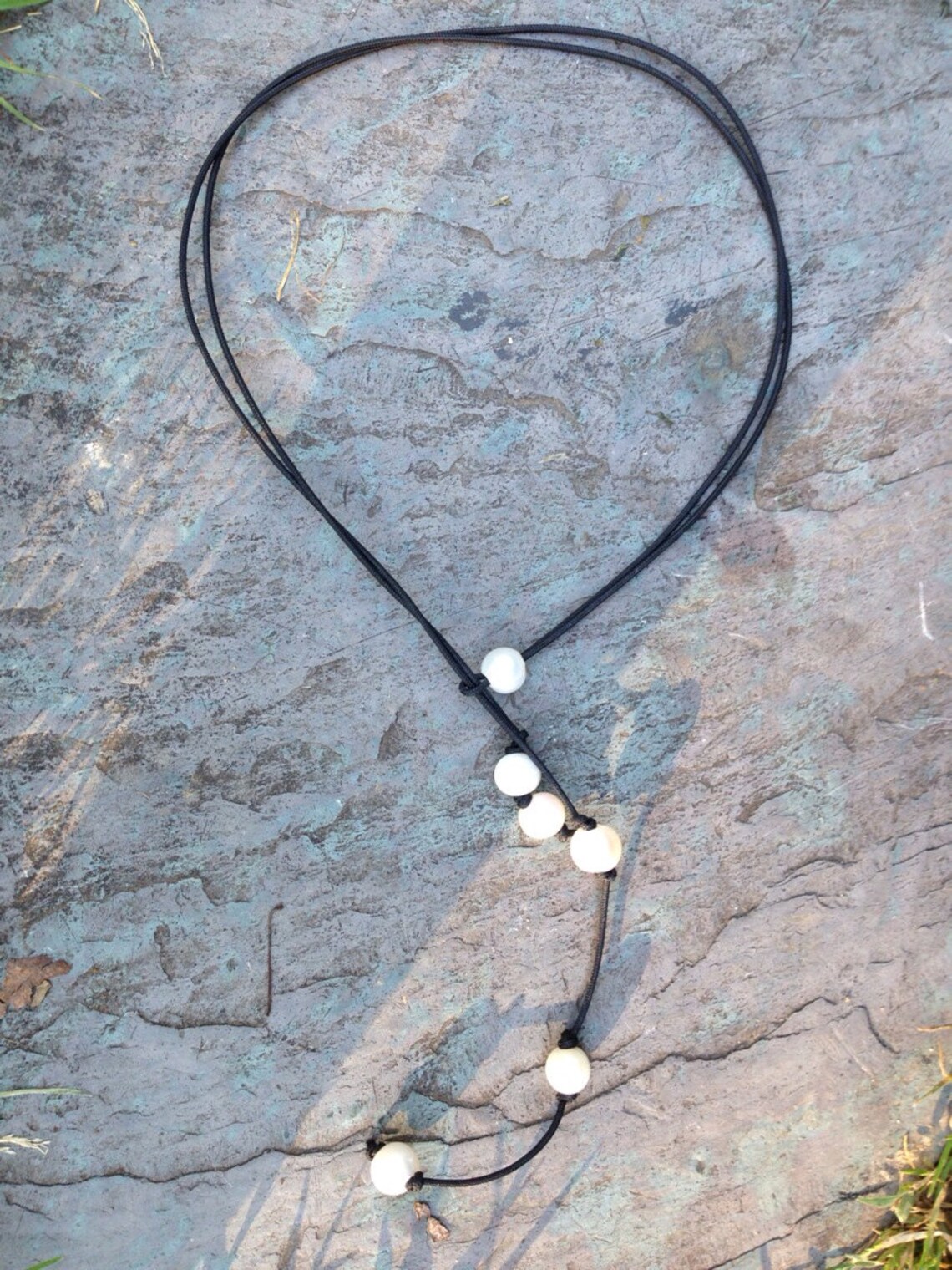 Lariat of Pearls and Cord With Sliding Pearl Clasp - Etsy