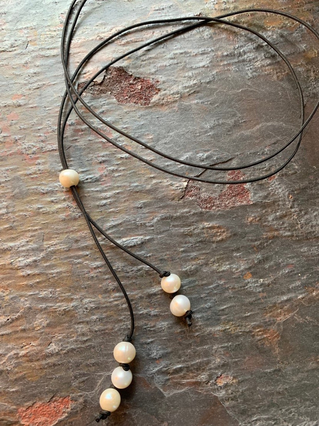 Lariat of Pearls and Cord With Sliding Pearl Clasp - Etsy