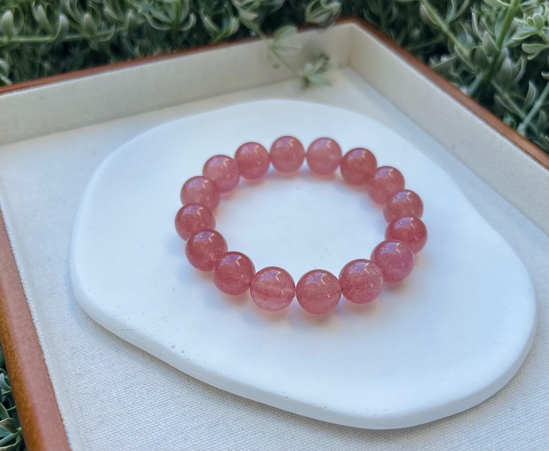 Chunky Strawberry Quartz Bracelet: Natural Red Stone, 12mm Beads (25 ...