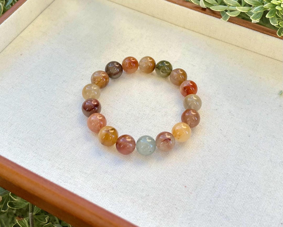 Rainbow Rutilated Quartz Beads Bracelet, Multi-color Chunky Beads ...