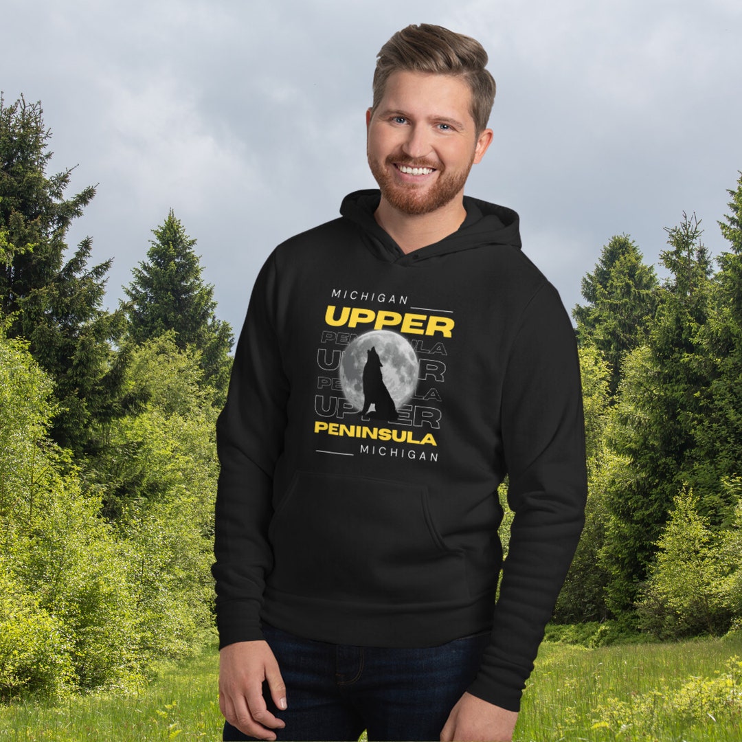 Upper Peninsula Hoodie| Wolf and Moon| Unisex| Warm| Nature| Northern ...