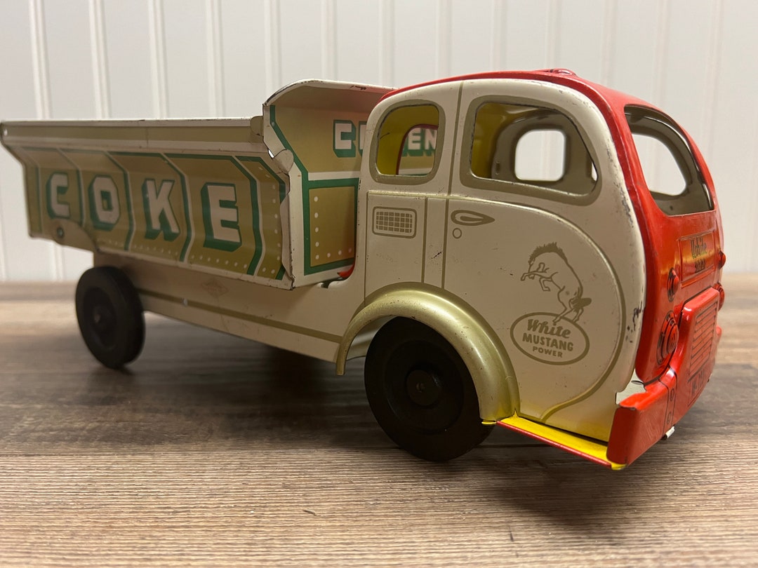 Vintage White Mustang Pressed Steel Tin Litho Toy Dump Truck Wolverine ...