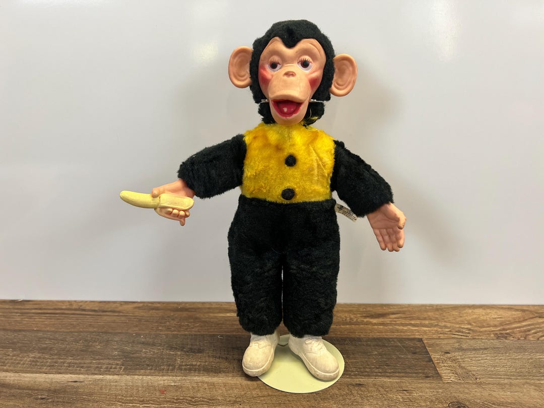 Vintage Mr Bim Zip Zippy Plush Monkey Chimp Rubber Face Ears Hands W ...