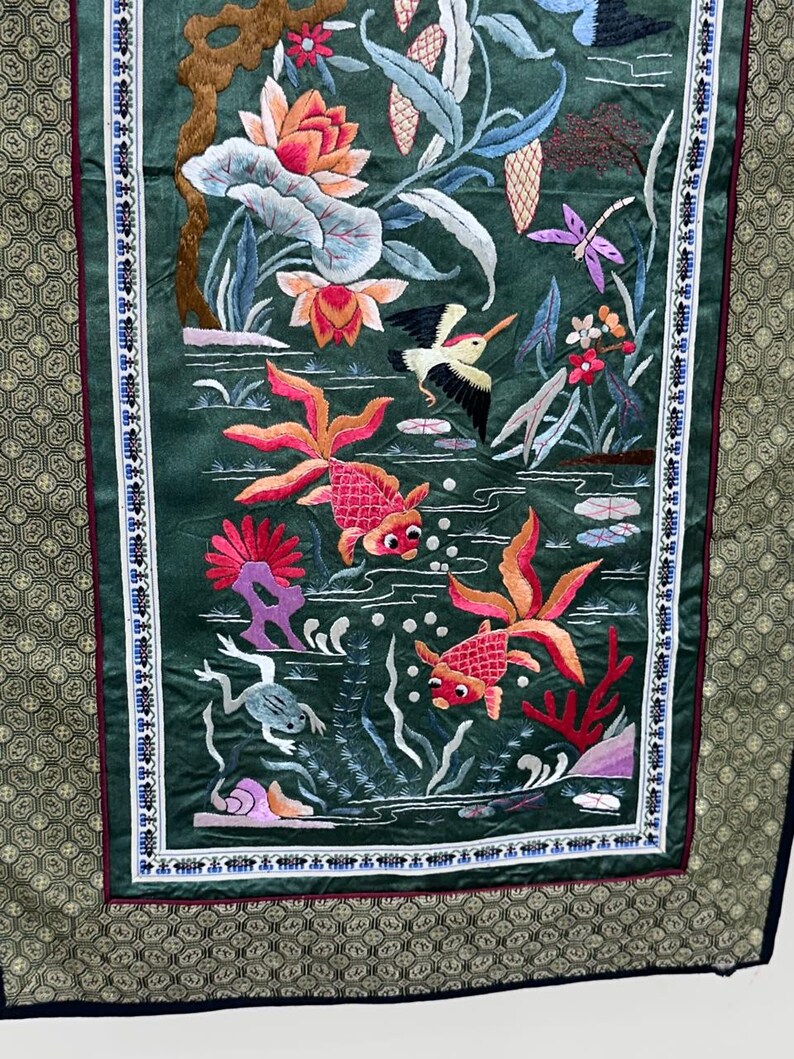 Chinese Embroidered Peking With Butterfly Sprigs Flowers All Silk Panel ...