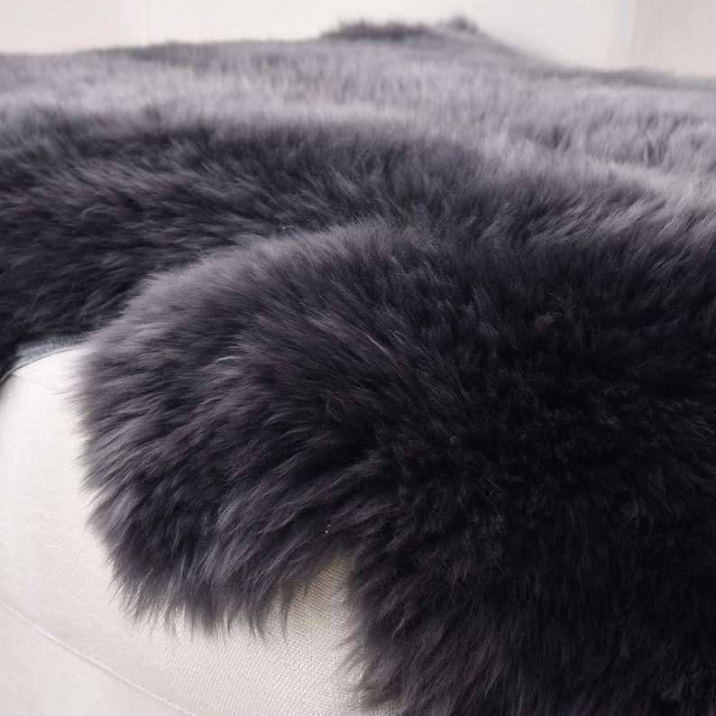 Genuine Sheepskin Rug - Double Sheep Skin Rug, High Quailty Steel Grey ...
