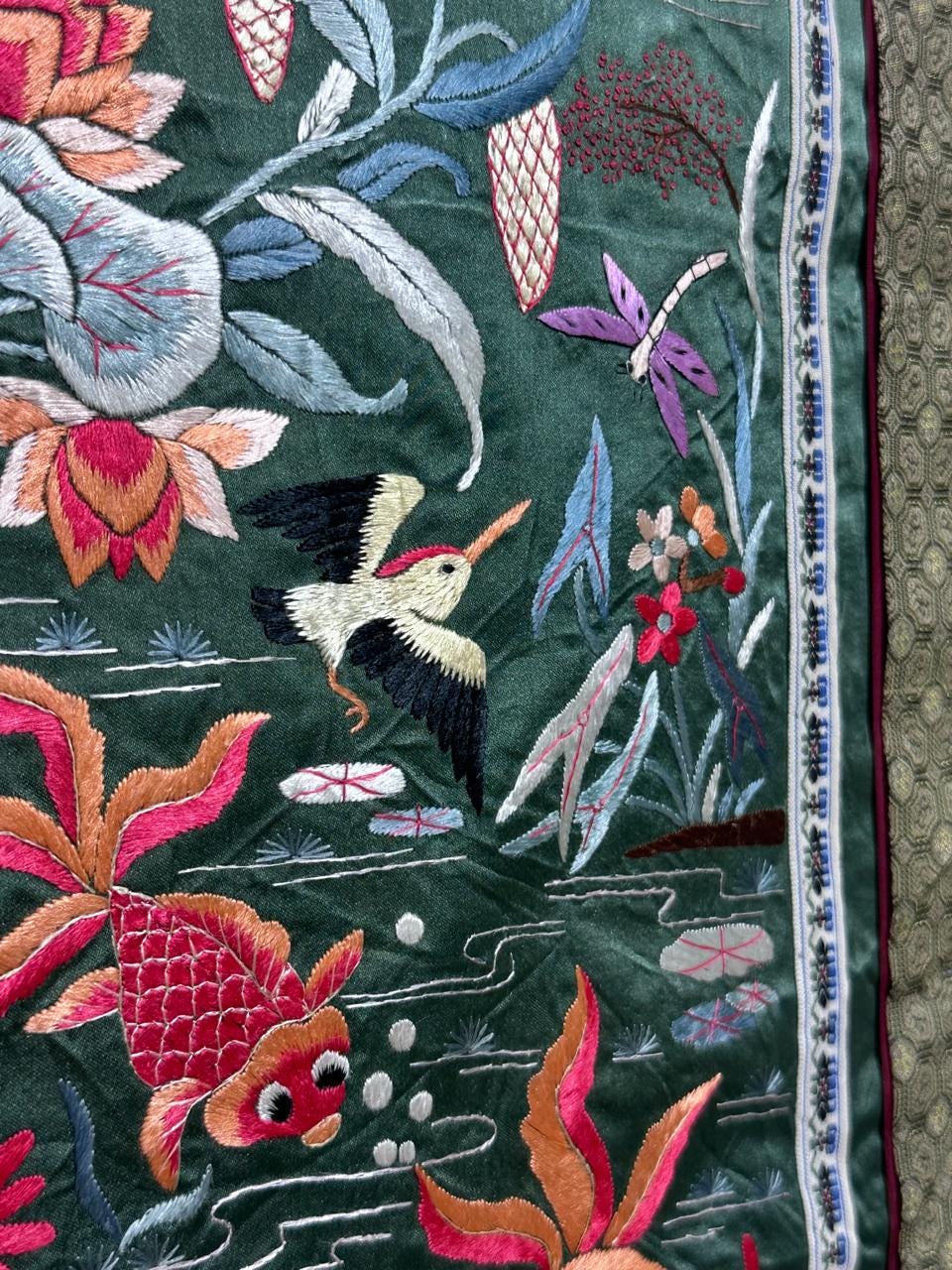 Chinese Embroidered Peking With Butterfly Sprigs Flowers All Silk Panel ...