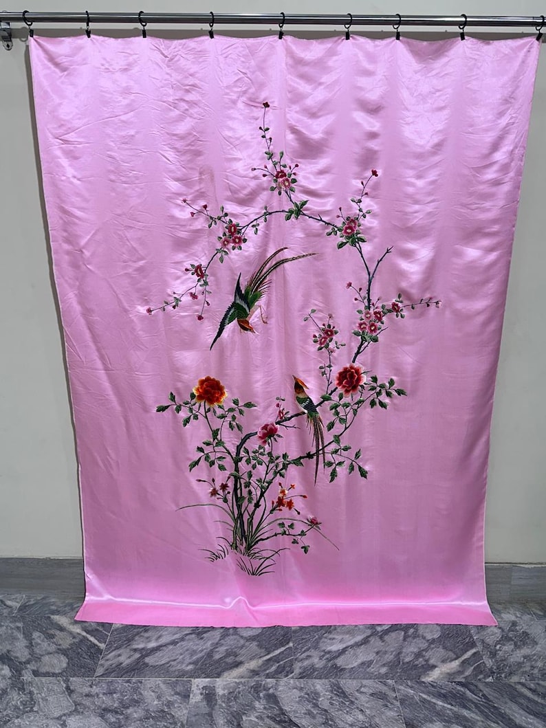 Vintage Chinese Silk Hand Embroidered Birds & Floral Silk Wall Hanging ...