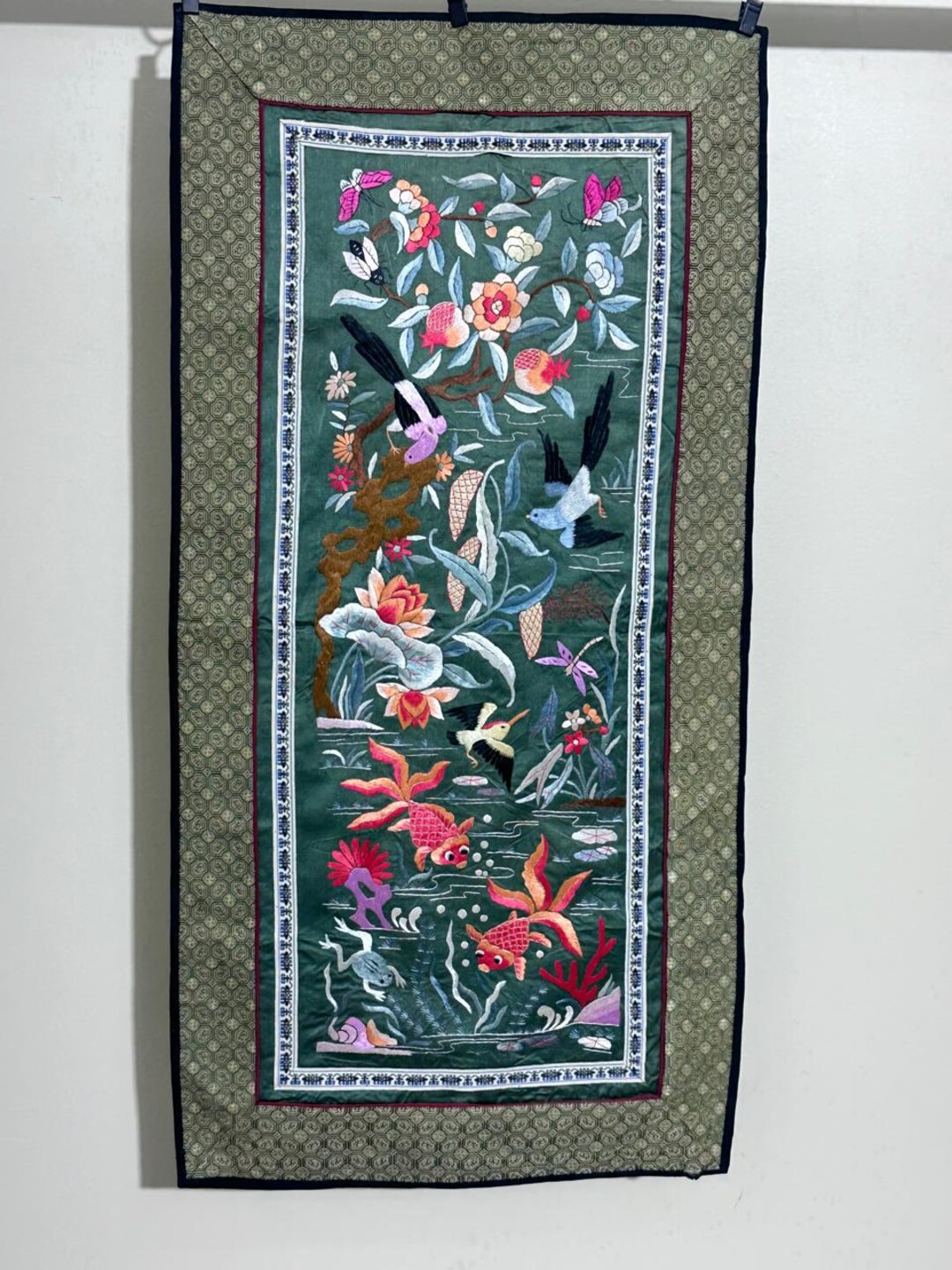 Chinese Embroidered Peking With Butterfly Sprigs Flowers All Silk Panel ...