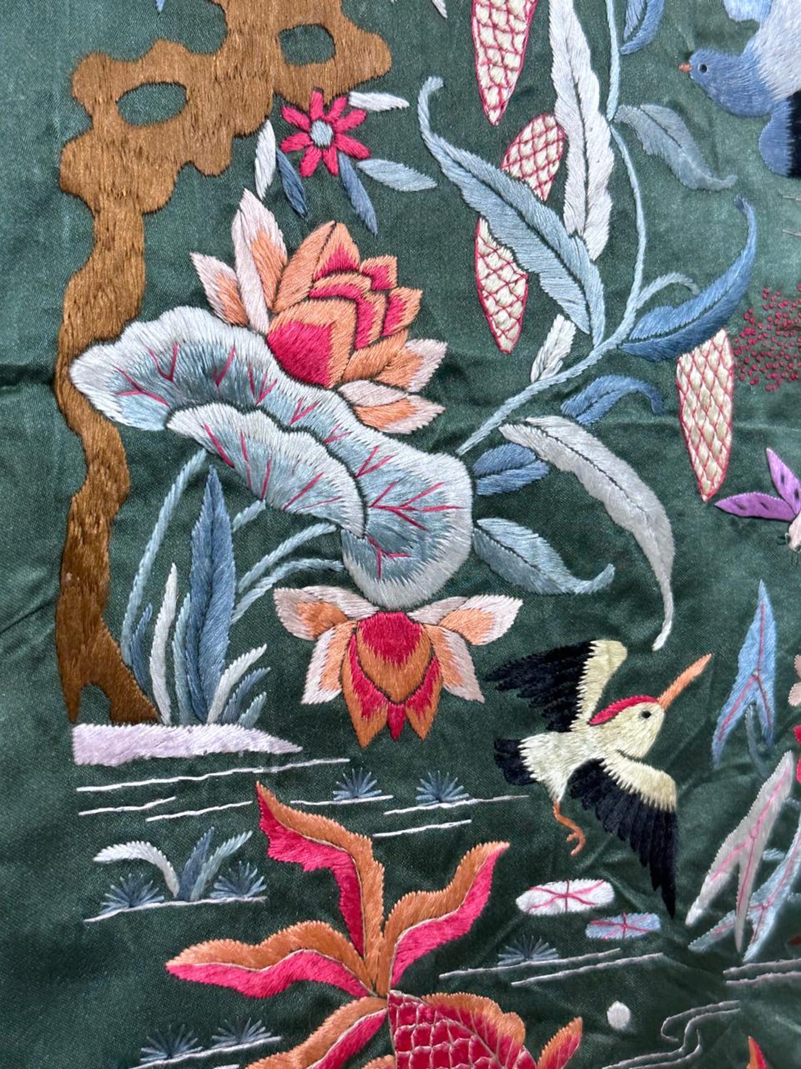 Chinese Embroidered Peking With Butterfly Sprigs Flowers All Silk Panel ...