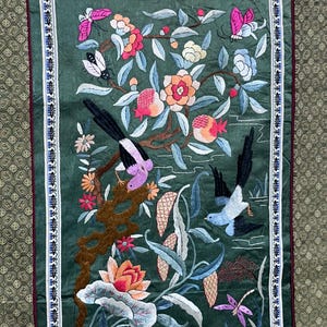 Chinese Embroidered Peking With Butterfly Sprigs Flowers All Silk Panel ...